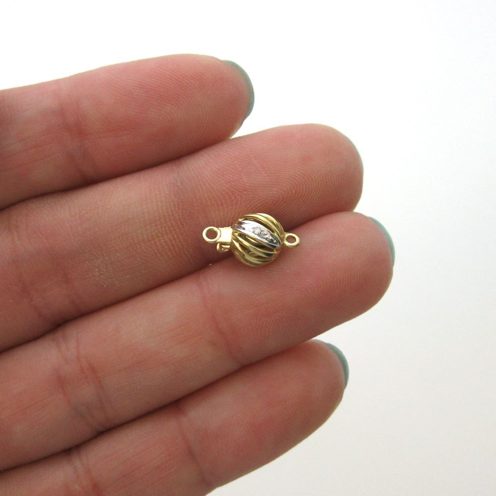 14K Yellow Gold Round Filigree Ball Clasp with Diamond (7mm)|Jewelry ...
